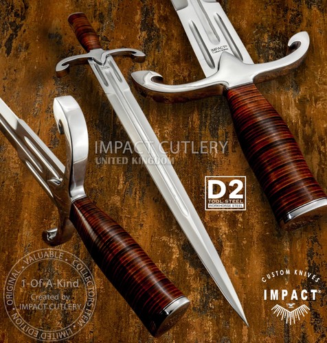 IMPACT CUTLERY CUSTOM D2 TOOL STEEL DAGGER SWORD KNIFE STACKED LEATHER ...