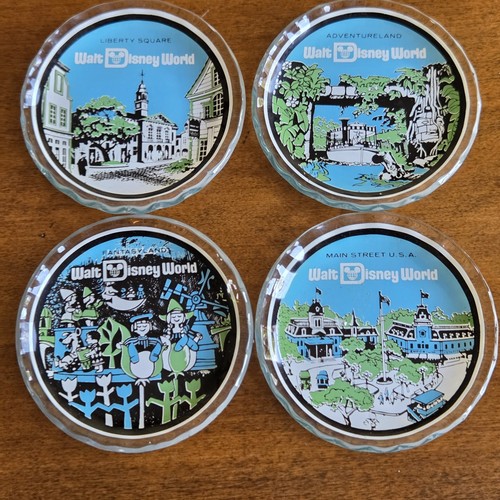 Set of 4 Vintage Walt Disney World Glass Souvenir Trinket Dish Coasters ...