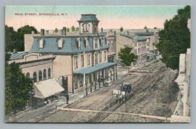 Main Street SPRINGVILLE New York~Hand Colored Antique Postcard Erie ...