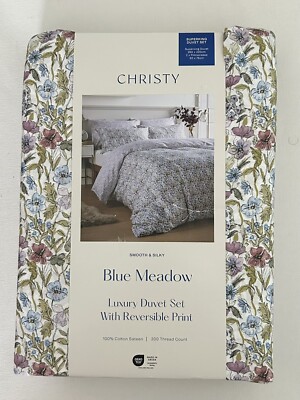 Christy Blue Meadow Super King Size Luxury Duvet Cover Set With Two ...