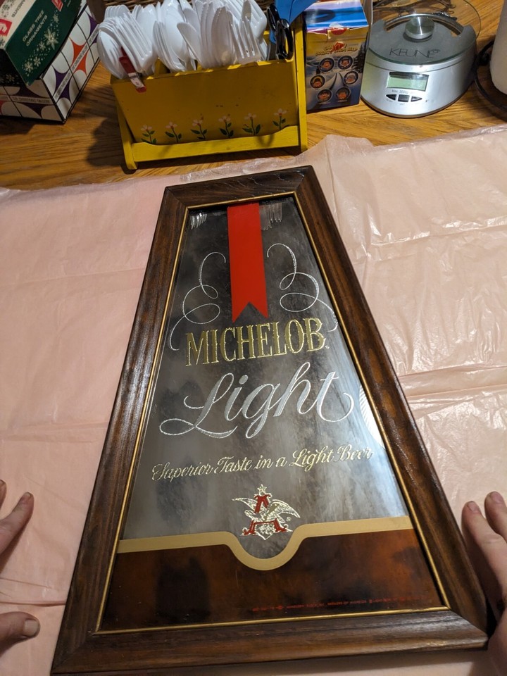 Framed Michelob Light Beer Sign Mirror Vintage Bar Anheuser-Busch *681 ...