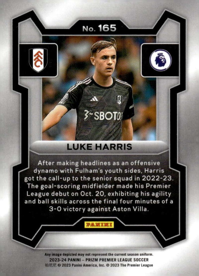 LUKE HARRIS RC 2023-24 Panini Prizm Premier L:eague Base #165 ROOKIE So ...