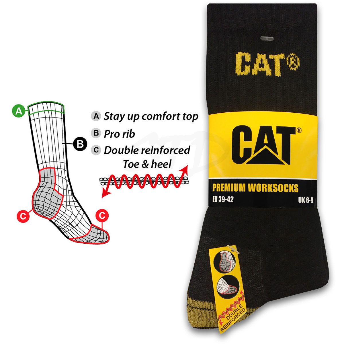 12 Paar CAT CATERPILLAR PREMIUM WORK Arbeitssocken 39-50 Business Socks ...