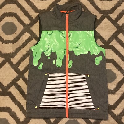 Boy's Green Slime Gray Puffer Vest Full Zip XL (16) | eBay