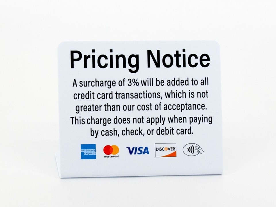3pk Credit Card Surcharge Signs, 3% - Pricing Notice, L Style, Free ...