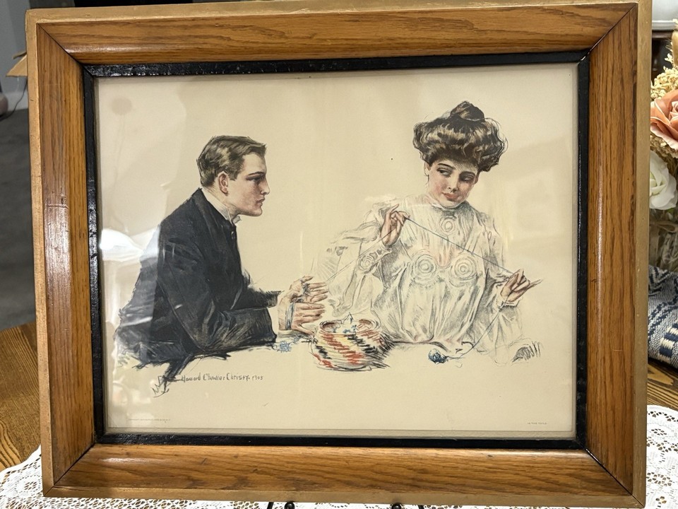 Howard Chandler Christy Print 1905... "In The Toils"... Walnut?... 21 ...