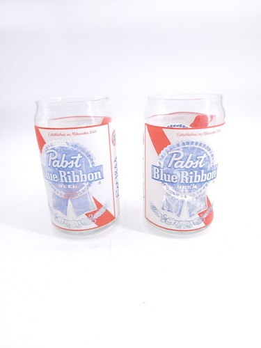 PABST BLUE RIBBON Beer Can Shaped 16oz Glasses Set Of 2 PBR | eBay
