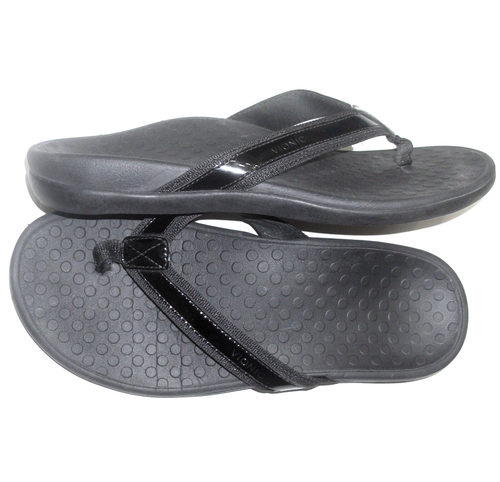 VIONIC Tide ii 8 Black Patent Backless Thong Toe Post Slide Flip Flop ...