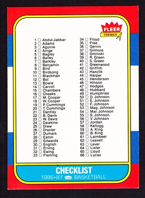 1986-87 FLEER #132 CHECKLIST 1-132 UNMARKED | eBay