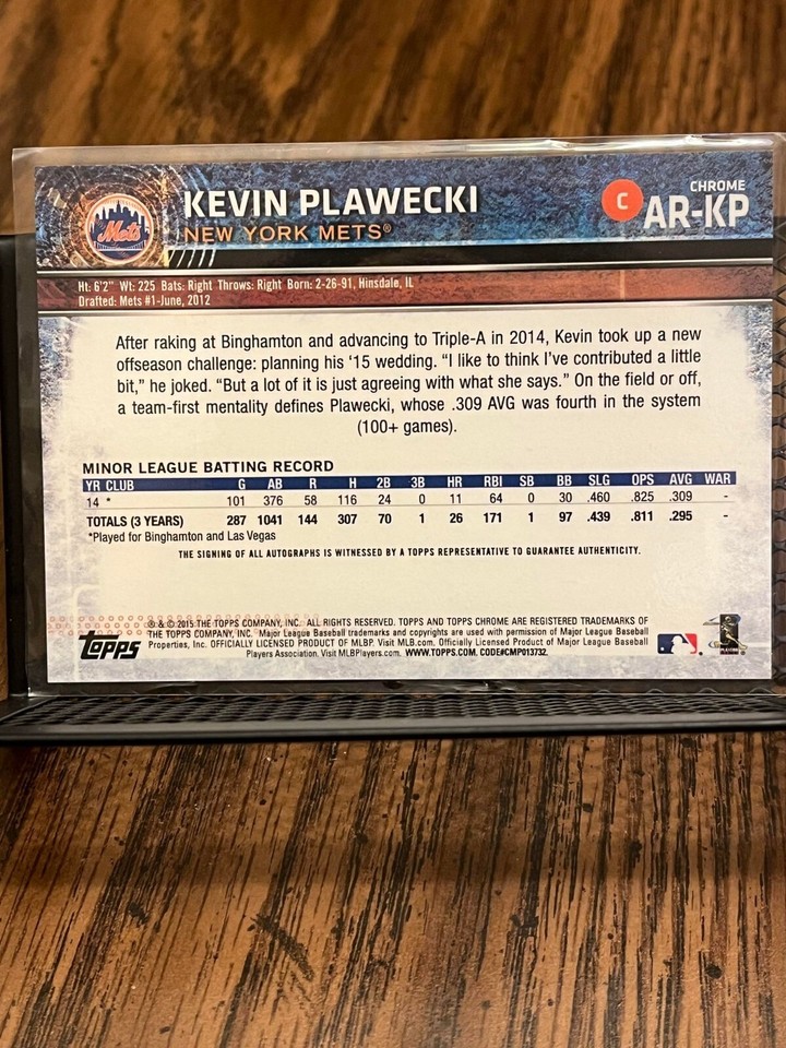KEVIN PLAWECKI 2015 TOPPS CHROME NEW YORK METS SIGNED ROOKIE AUTOGRAPH ...