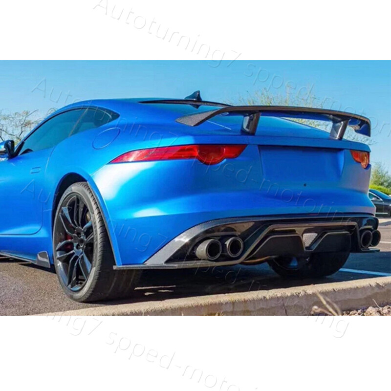 REAL Carbon Fiber Rear Bumper Lip Diffuser Spoiler W/LED For Jaguar F ...