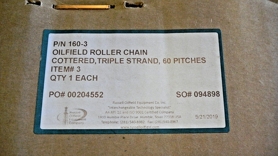 OILFIELD ROLLER CHAIN 160-3 60 PITCHES, 3 STRAND 10', COTTERED | eBay