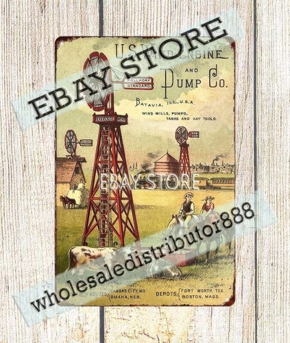 1884 US Wind Engine Pump Company Batavia Illinois Halladay Windmill tin ...