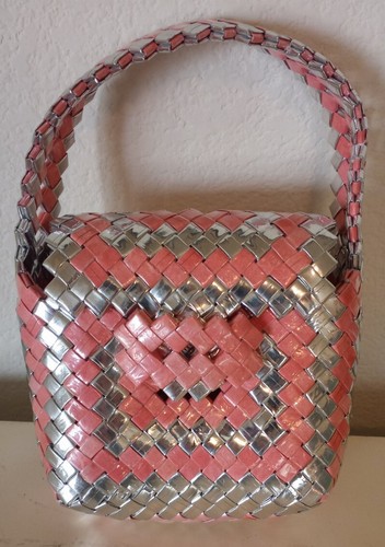 Metallic Silver & Pink Bubble Gum Wrapper Woven Small Purse Handmade 9 ...