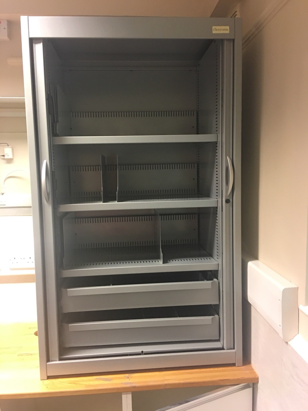 Medium Flexiform Maple/Grey Office Cabinet Adjustable Shelves Lockable ...