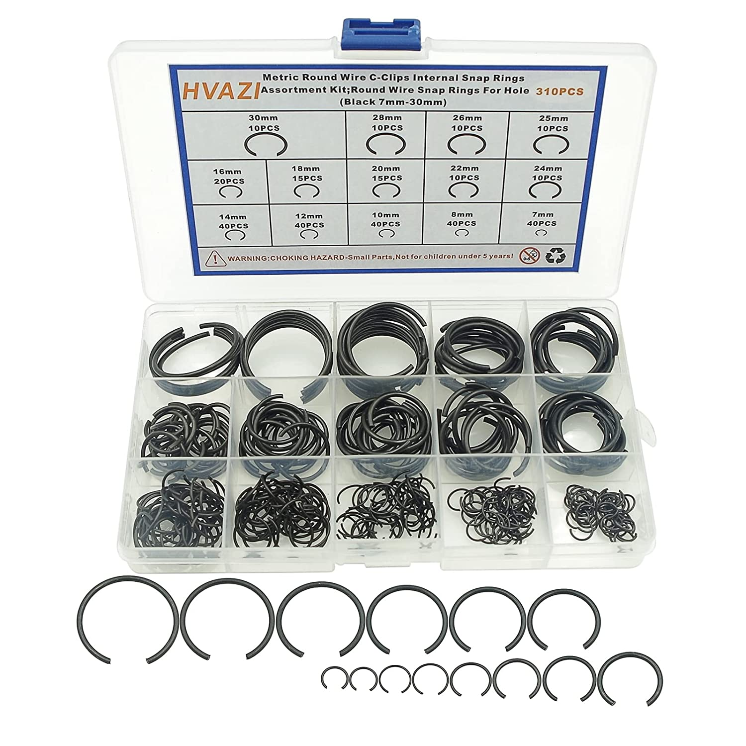 310PCS 14-Sizes round Wire C-Clips Internal Snap Rings Assortment Kit ...