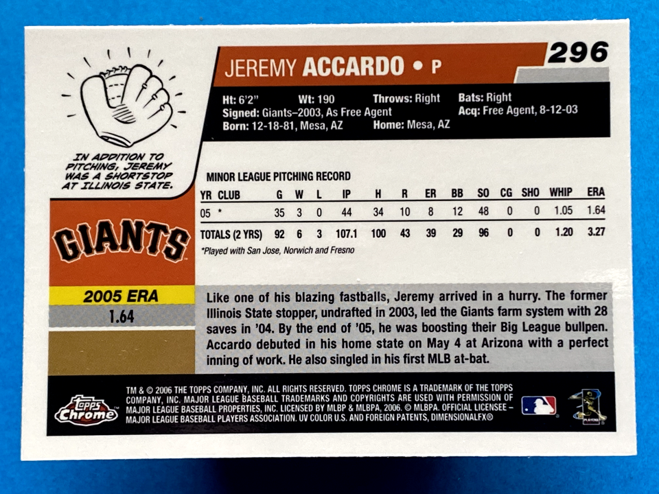 2006 Topps Chrome Jeremy Accardo #296 | eBay