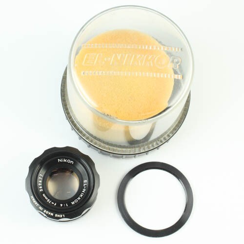 Nikon El-Nikkor 75mm f/4 Enlarger Lens w/ Retaining Ring + Bubble Case ...