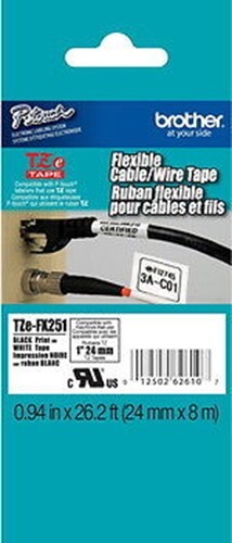 Brother TZeFX251 1" (24mm) Black on White Flexible tape PT9800, PT ...