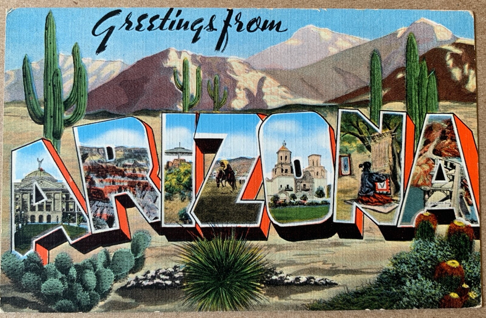 Greetings from Arizona vintage 1950's BIG LETTER postcard | eBay