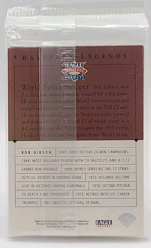 1995 Upper Deck Ball Park Legends Eagle Peanuts Nolan Ryan Sealed Set ...
