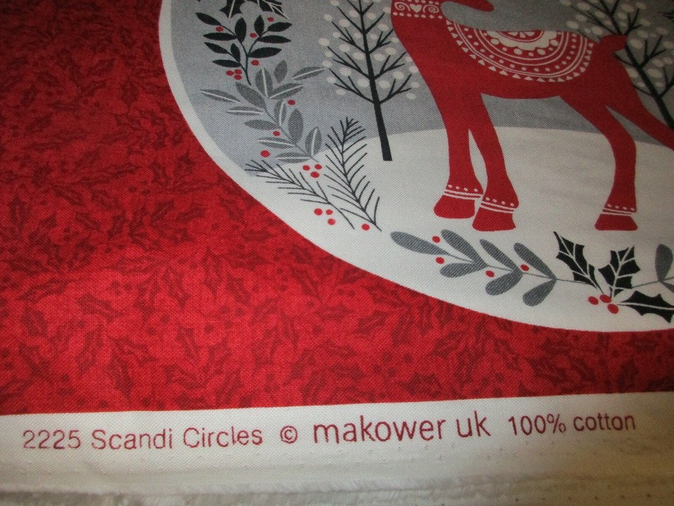 Cotton Fabric 1 Panel Winter Holiday Christmas Red Scandi Circles 8 ...