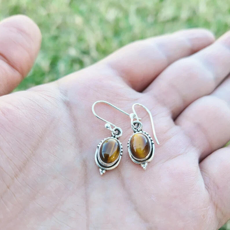 Tiger Eye Earring 925 Silver Jewelry Handmade Statement Earring Gift ...
