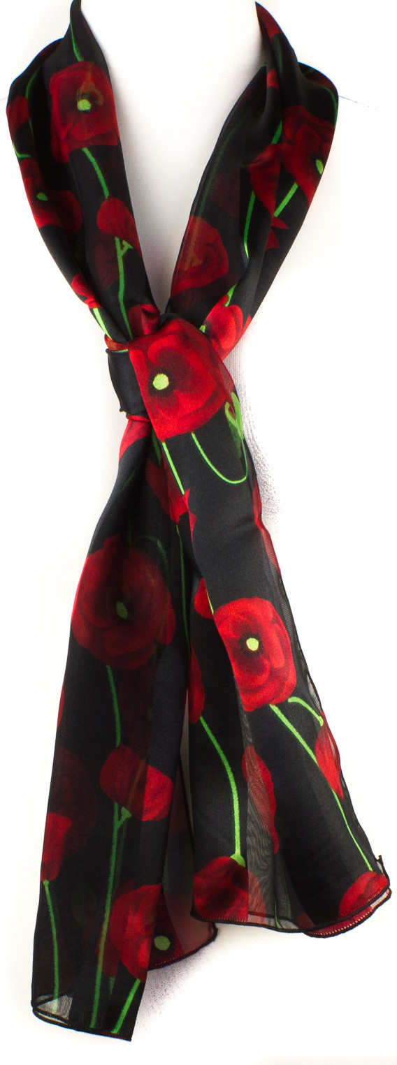Poppy Scarf Red Poppy Floral Print Remembrance Day Soft Silky Neck Wrap ...