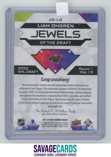 2024-25 Black Diamond Jewels of the Draft Rookies Liam Ohgren Auto /49 ...