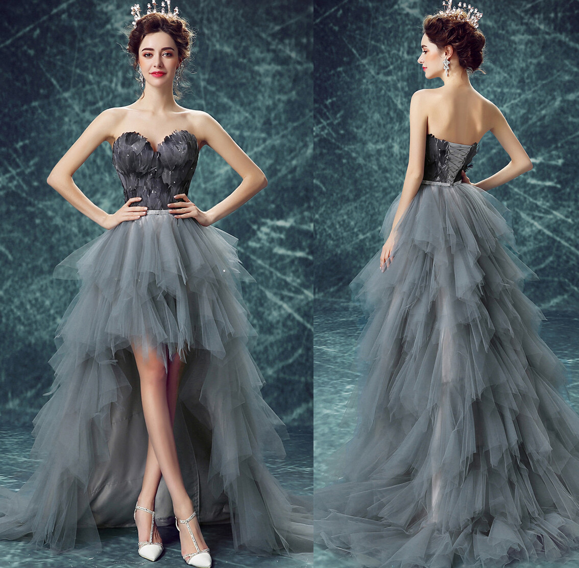 Nobel Evening Formal Party Ball Gown Prom Bridesmaid Feather Host Dress ...