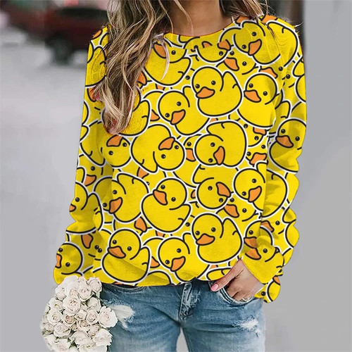 Womens Cute Cartoon Duck Print Casual Sweatshirt Fun Novelty Tops ...