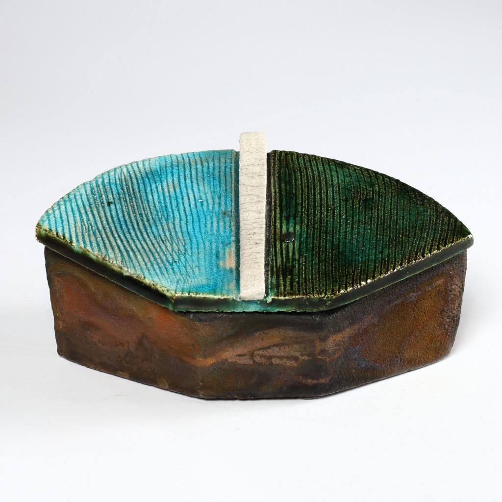 ARABELLA ARK, GAIL BAKUTIS STUDIO ART POTTERY HANDBUILT RAKU LIDDED JAR ...