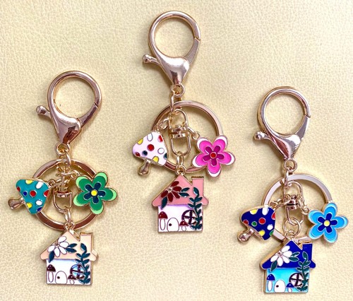 Spring Flower Mushroom Cottage Dangling Charms Bag Charm Lobster Clip ...