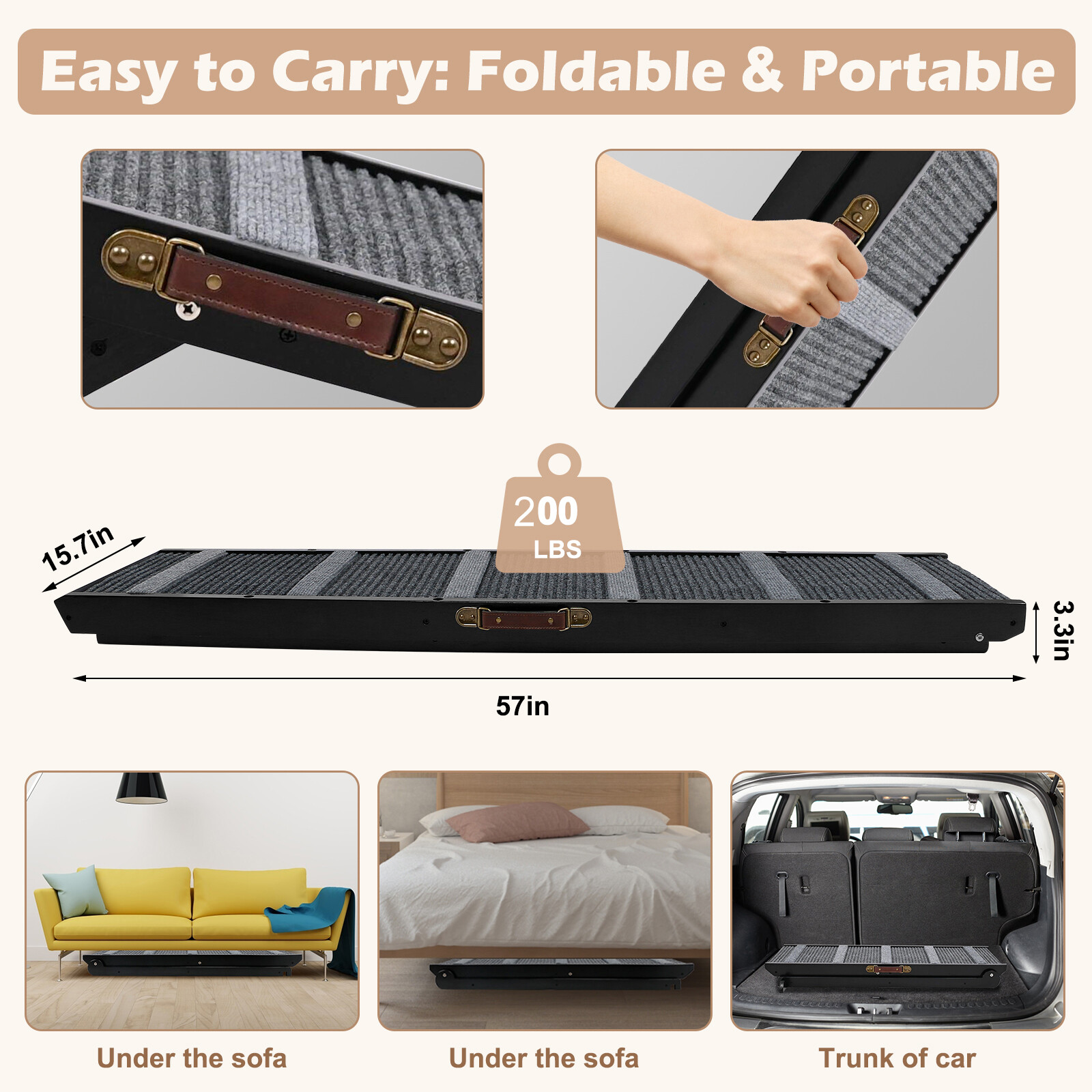 NAIZEA Adjustable Dog Ramp with Rails 57" Long Folding Pet Ramp Up to ...