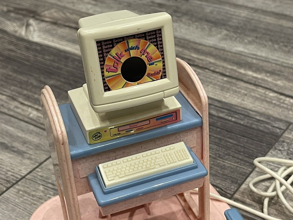 Vintage 1997 Mattel Talk To Me Barbie Doll Computer Desk & Chair ...