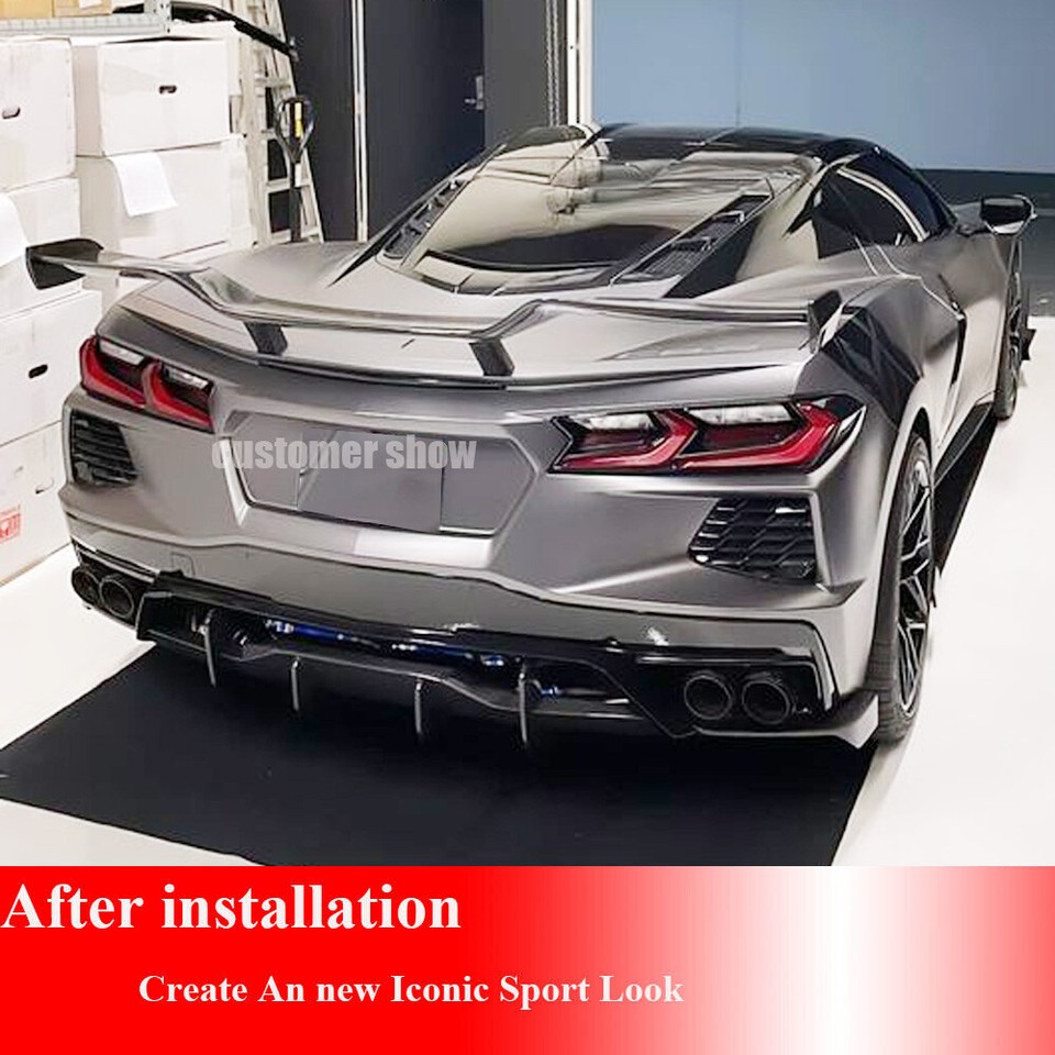 For 20-23 Corvette C8 Z51 STG 3 Gloss Black Rear Bumper Diffuser ...