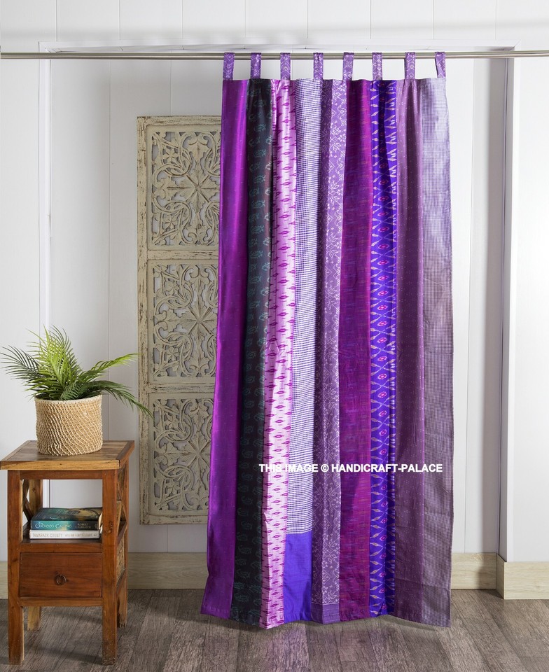 2 Pcs Indian Vintage Sari Patchwork Curtain Drape Window Decor Silk ...