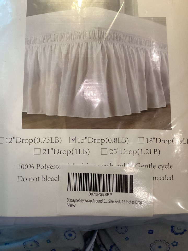 Biscayne Bay Wrap Around Elastic Bed Skirt Full/ FullXL White 15 “ Drop ...