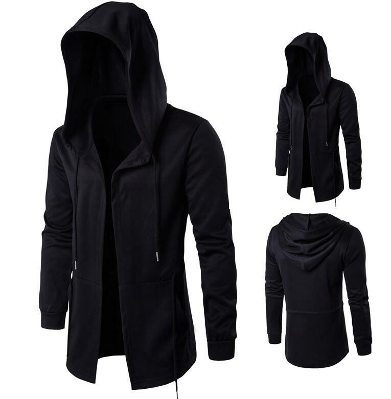 Dark Men's Windbreaker Men's Mid-Length Cloak Wizard Cloak Hooded ...