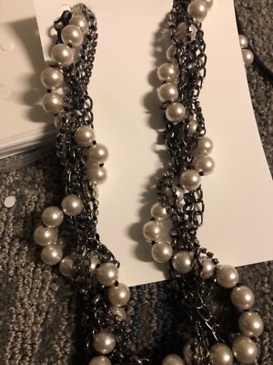 NEW Talbots Large Chunky Silver Tone Faux Pearl Rhinestone Statement ...