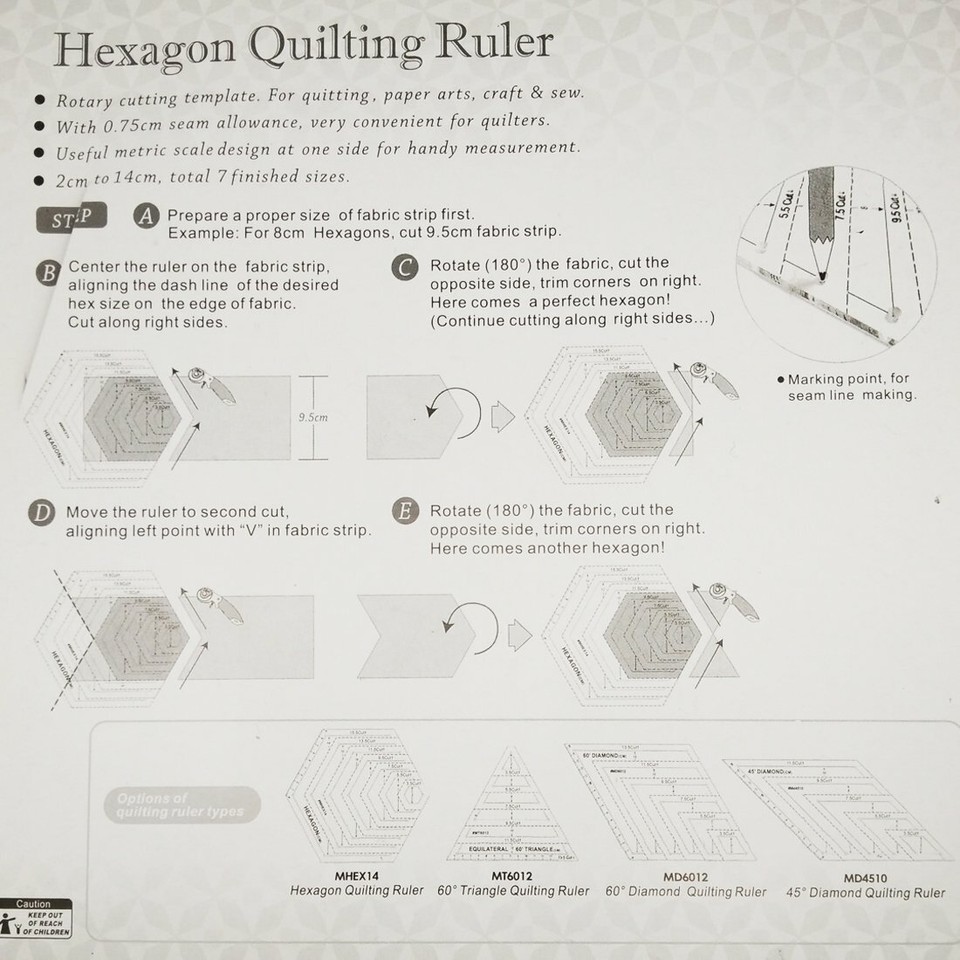 Quilt Quilter's Ruler Hexagon Quilting Ruler Equilateral Traiangle ...