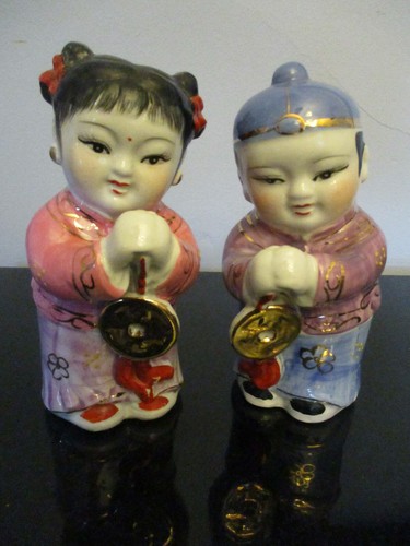 Pair Jintong Golden Boy Yuna Jade Girl Lucky Chinese 6-3/8" Figurines ...