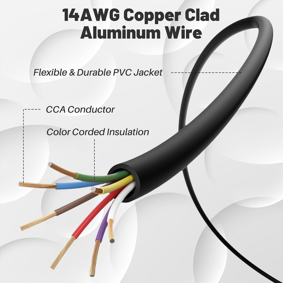 7 Way Trailer Wire 100FT, Heavy-Duty 14 Gauge Copper Clad Aluminum ...