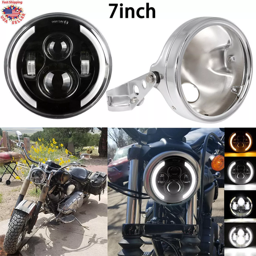 7in Headlight with DRL Turn Signal +Housing Motorcycle Front Light ...