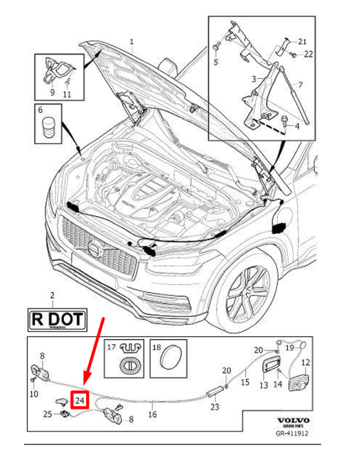 VOLVO S90 MK2 Entriegelungsgriff für vordere Motorhaube 31479075 ...