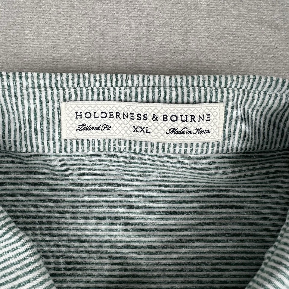 Holderness & Bourne Perkins Polo Shirt Men 2XL Pine Green White Striped ...