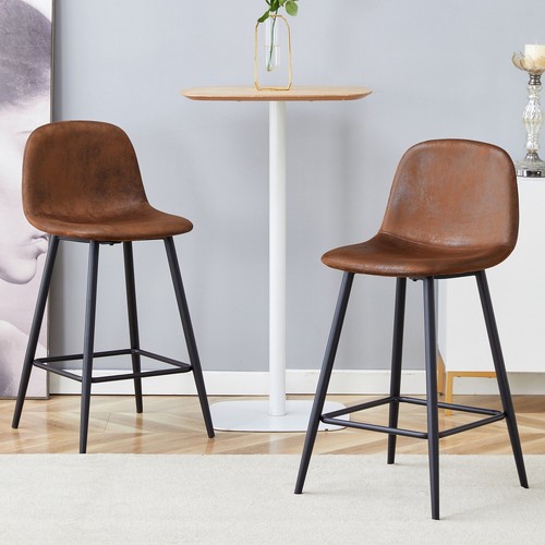 Set of 2 Bar Stools Tech Cloth Counter Height Barstools Kitchen Dining ...