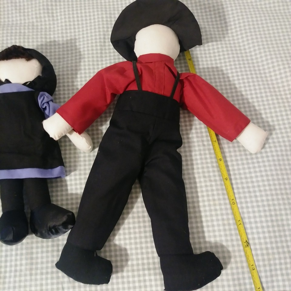Vintage Handmade Amish Faceless Cloth Rag Dolls 14 and 9 inch Man ...
