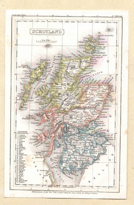 Pre-1900 - Antique Engraved Coloured Map Scotland
