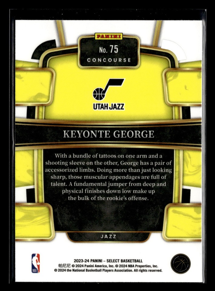 Keyonte George 2023-24 Select Concourse #75 Utah Jazz ROOKIE *037 | eBay